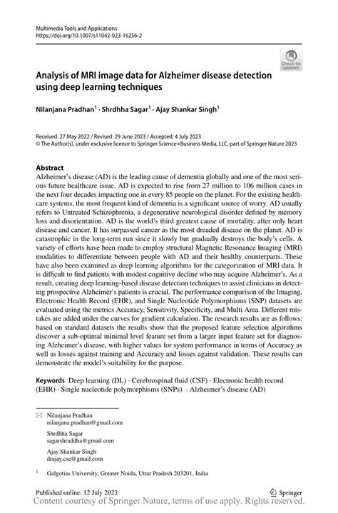 Analysis Of Mri Image Data For Alzheimer Disease Detection Using Deep Learning Techniques
