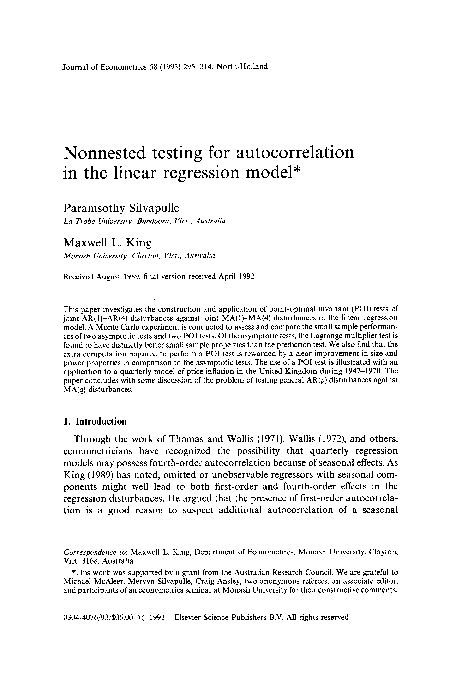 Pdf Nonnested Testing For Autocorrelation In The Linear Regression Model