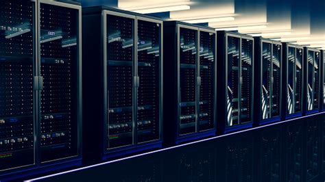 서버룸 데이터 센터 저장 정보가 있는 백업 마이닝 호스팅 메인프레임 팜 및 컴퓨터 랙 3d 렌더 데이터 센터에 대한 스톡 사진 및 기타 이미지 Istock