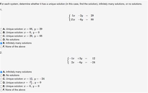 Solved Eor Each System Determine Whether It Has A Unique Chegg Com