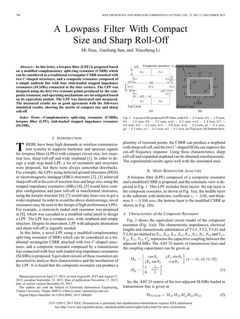 Pdf A Lowpass Filter With Compact Size And Sharp Roll Off