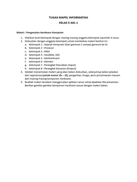 Tugas Mapel Informatika Pengenalan Hardware Komputer Pdf