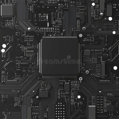 Black Circuit Board Design Featuring Central Microchip Component Stock Image Image Of Hardware