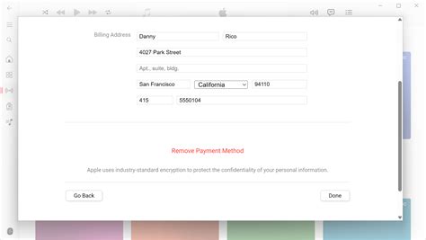 Windows画面に「edit Payment Information」（お支払い情報を編集）の設定が表示されているところ。appleがお客様