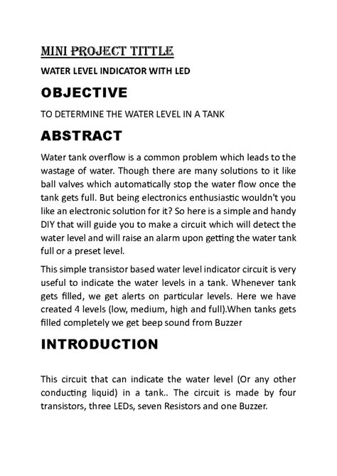 PPS MINI PROJECT MINI PROJECT TITTLE WATER LEVEL INDICATOR WITH LED