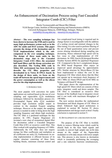 Pdf An Enhancement Of Decimation Process Using Fast Cascaded Integrator Comb Cic Filter