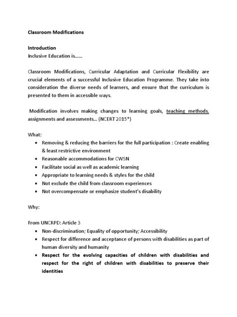Classroom Modifications Download Free Pdf Inclusion Education