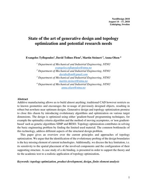 Pdf State Of The Art Of Generative Design And Topology Optimization