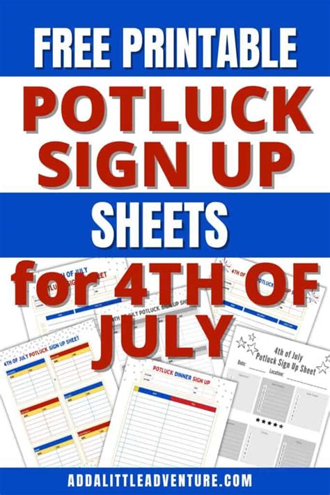 4th Of July Potluck Sign Up Sheets Free Printables Add A Little