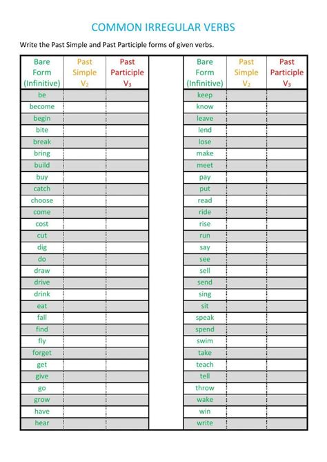 Irregular Verbs Test A Interactive Worksheet