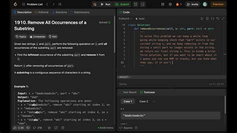 Leetcode Remove All Occurrences Of A Substring Python Youtube