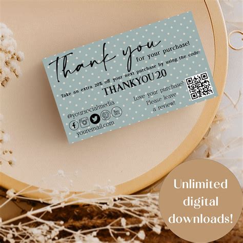 Editable Thank You Card Template For Etsy Sellers Small Business