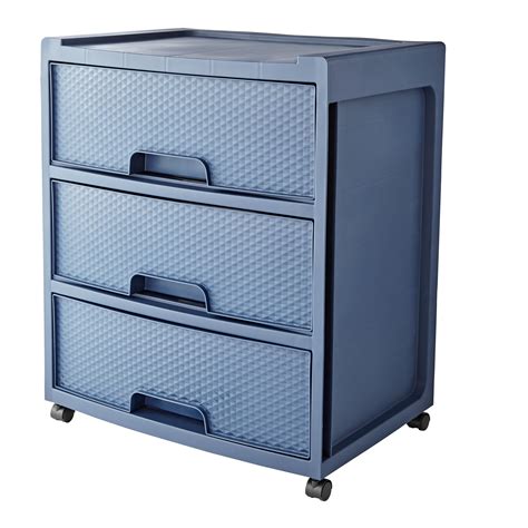 Mainstays 3 Drawer Wide Diamond Plastic Storage Cart Cove Blue