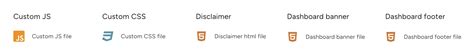 Custom Js Custom Css Disclaimer Dashboard Banner Dashboard Footer