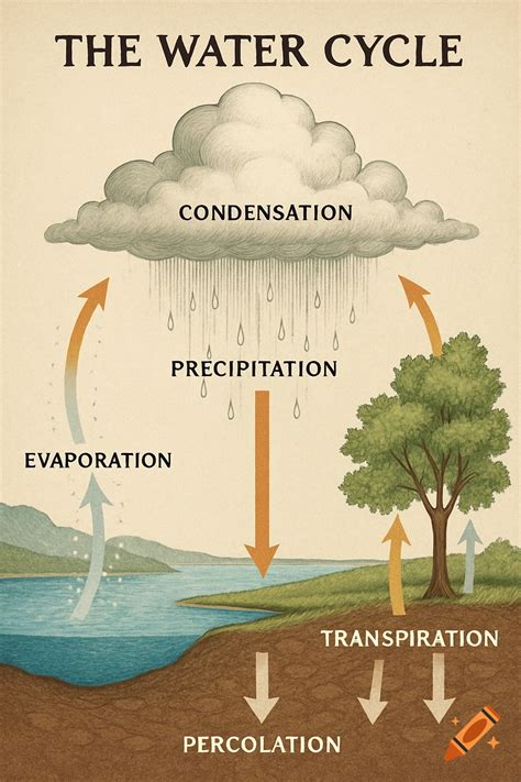 An Educational Diagram Illustrating The Water Cycle With Processes Like Condensation