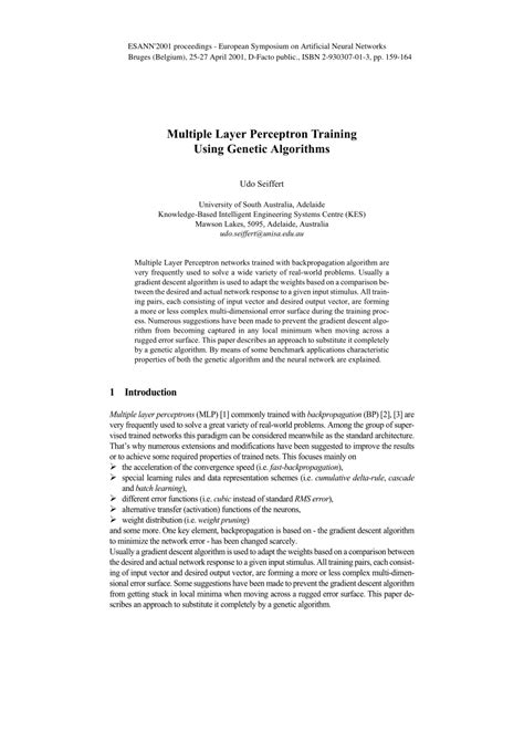 Pdf Multiple Layer Perceptron Training Using Genetic Algorithms