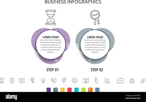 Circles Vector Line Infographic With 2 Step Icons Timeline Used For Diagram Chart Web