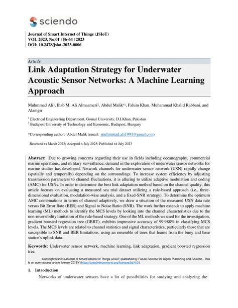 Pdf Link Adaptation Strategy For Underwater Acoustic Sensor Networks