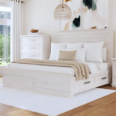 Mayberry Hill Antique White Queen Storage Bed Wood White Bed Frame