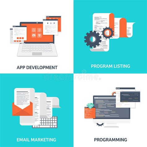 Vector Illustration Flat Background Coding Programming Seo Search Engine Optimization Stock