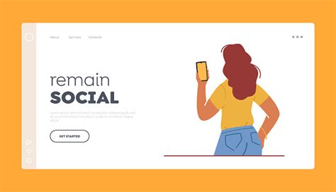 휴대 전화 방문 페이지 템플릿젊은 여자 여성 캐릭터 채팅 또는 사이트에서 데이트 통신 개념에 대한 스톡 벡터 아트 및 기타 이미지 개념 데이트 등장인물 Istock