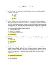 PSYC U Midterm Practice Questions Docx Psych Midterm I Practive In Which Year Did