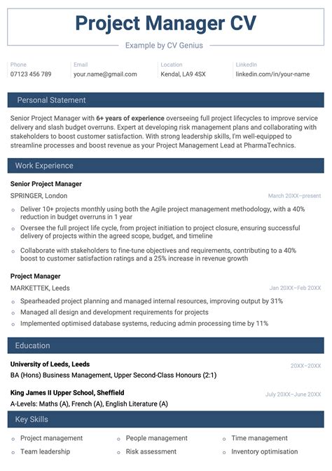 Project Manager CV Examples Free Template Tips