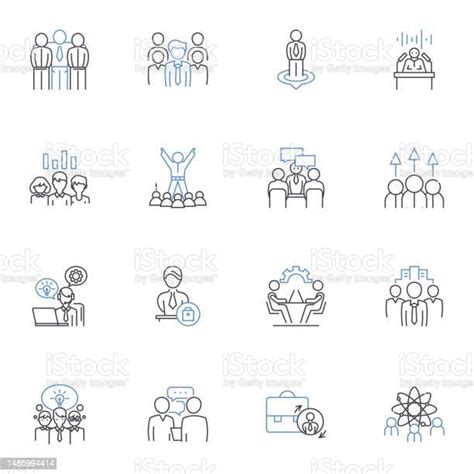 녀석의 엔터프라이즈 라인 아이콘 컬렉션입니다 리더십 야망 혁신 창의성 기업가 정신 결단력 성공 벡터 및 선형 일러스트레이션 성장