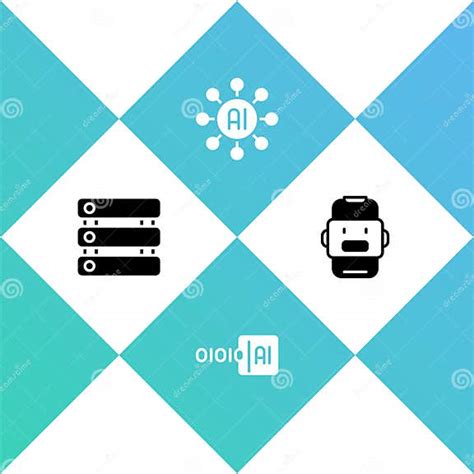 Set Server Data Binary Code Neural Network And Chat Bot Icon Vector Stock Vector