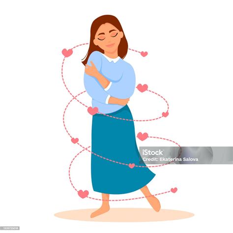 자신을 껴안고 있는 여자 자기 사랑 개념 플랫 스타일의 벡터 일러스트 가공의 인물에 대한 스톡 벡터 아트 및 기타 이미지