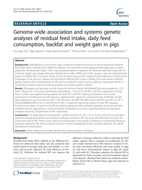 Pdf Genome Wide Association And Systems Genetic Analyses Of Residual Feed Intake Daily Feed