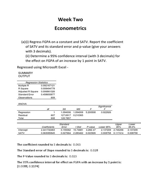 Week Two Assignment Econometrics Download Free Pdf Errors And Residuals Correlation And