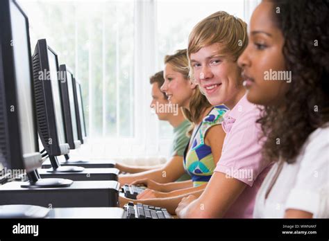 College Babes In A Computer Lab Stock Photo Alamy