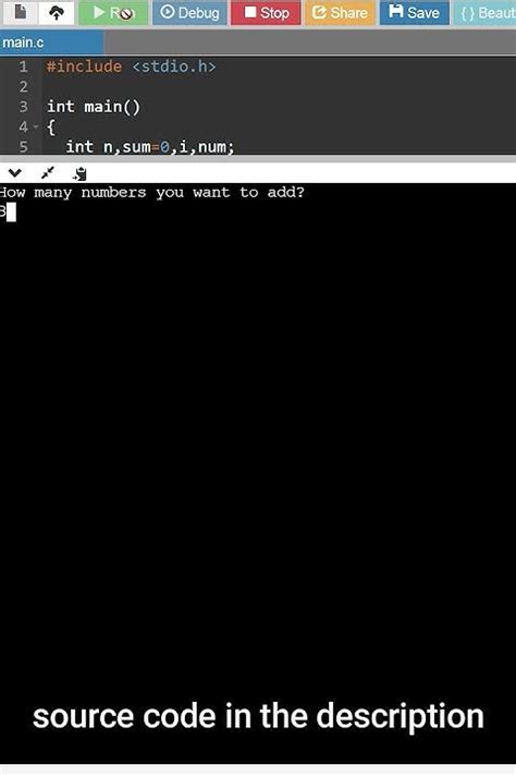 C Program To Find Sum Of N Numbers Using For Loop Youtube