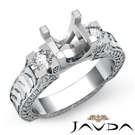 Round Diamond 3 Stone Ring Vintage Semi Mount Prong 14k W Gold 035ct