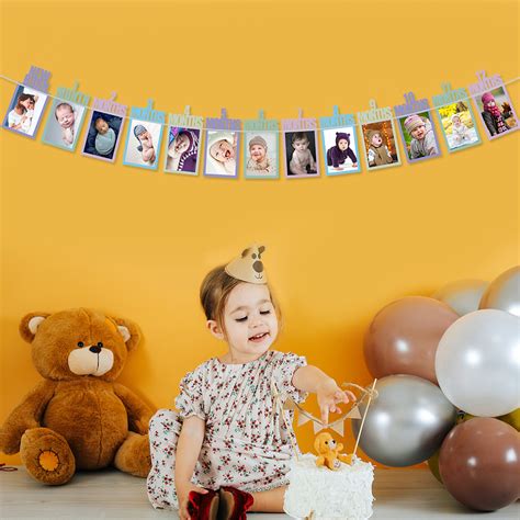 With And Wide 메이 유시 맞춤형 생일 파티 장식 사진 소품 아기 첫 번째 생일 사진 배너