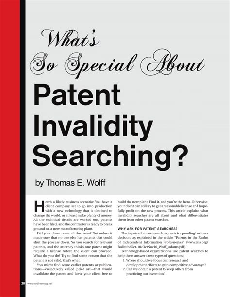 Pdf Whats So Special About Patent Invalidity Searching