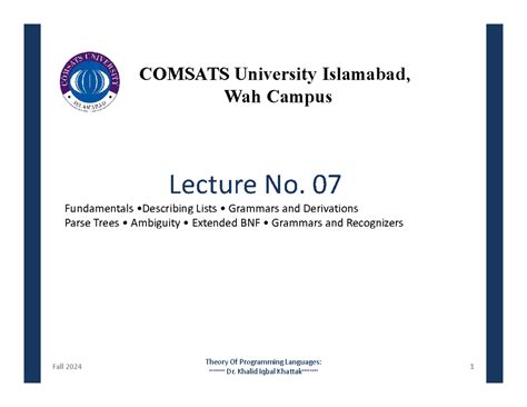 Lecture 7 Notex Fall 2024 Theory Of Programming Languages 1 Comsats University Islamabad