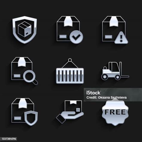 크레인에 컨테이너를 설정 상자와 배달 손 쌀 태그 무료 지게차 트럭 보안 방패 검색 패키지 아이콘 벡터 감시에 대한 스톡 벡터 아트 및 기타 이미지 Istock
