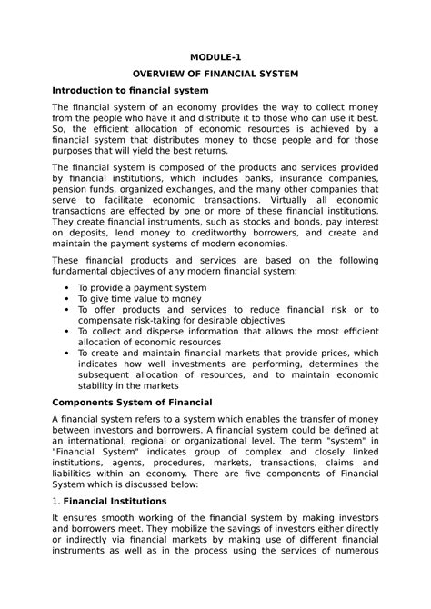 Ifs Module 1 Module Overview Of Financial System Introduction To 昀椀