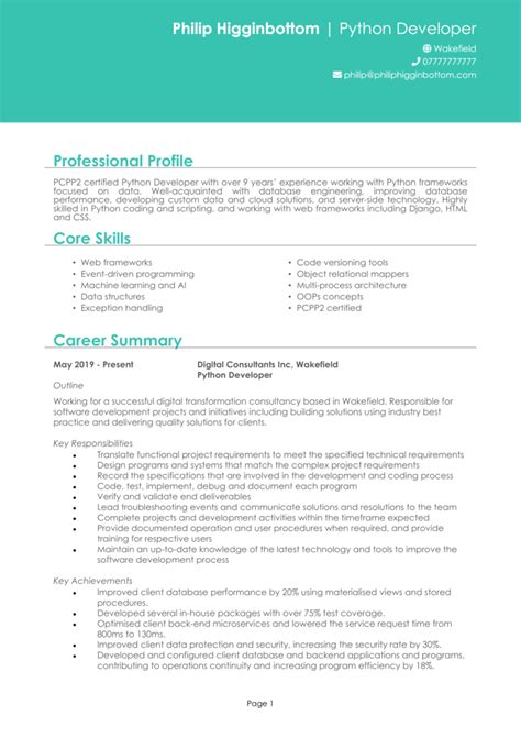 Python Developer CV Example Guide Land The Best Jobs
