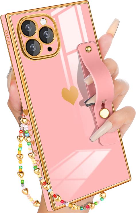 Amazon Com Petitian For Iphone Xr Square Case Loopy Stand Strap Luxury Cute Women Girls Heart
