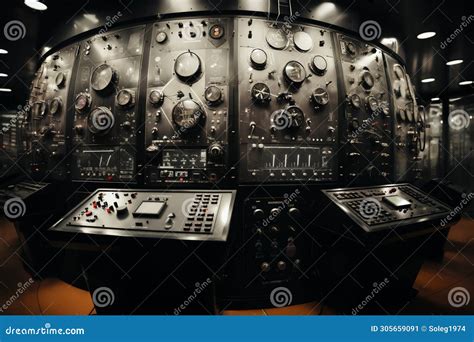 Command Post Of A Retro Analog Control Center For An Industrial Facility Or Nuclear Power Plant