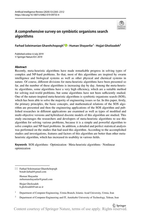 a comprehensive survey on symbiotic organisms search algorithms