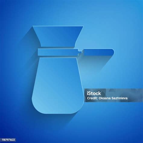 종이 잘라 커피 터크 아이콘 파란색 배경에 격리 종이 아트 스타일입니다 벡터 일러스트레이션 그리기에 대한 스톡 벡터 아트 및 기타 이미지 Istock