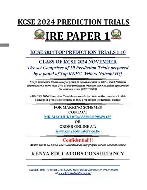 Ire Pp1 Kcse 2024 Prediction Trials ©knec 2024 Contact 0724333200 For Marking Schemes Or