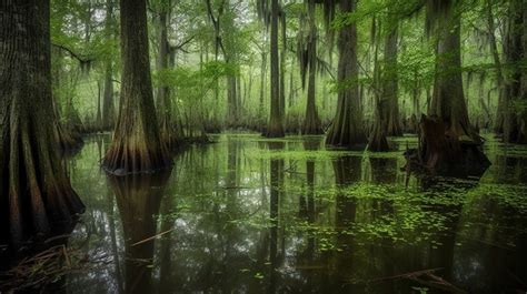 Fill In Swamp Is Filled With Green Trees And Water Backgrounds 