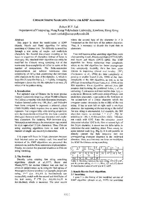 Pdf Chinese String Searching Using The Kmp Algorithm