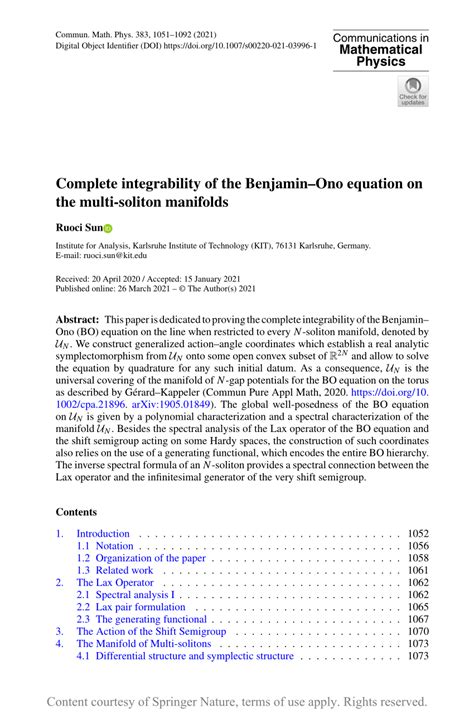 Pdf Complete Integrability Of The Benjaminono Equation On The Multi