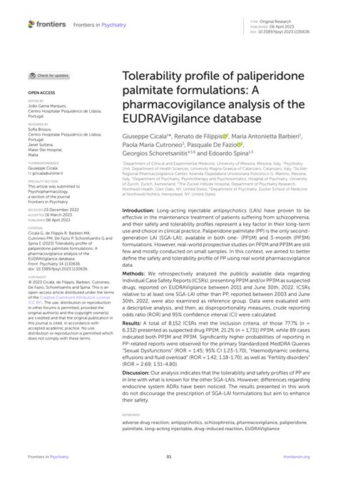 Pdf Tolerability Profile Of Paliperidone Palmitate Formulations A
